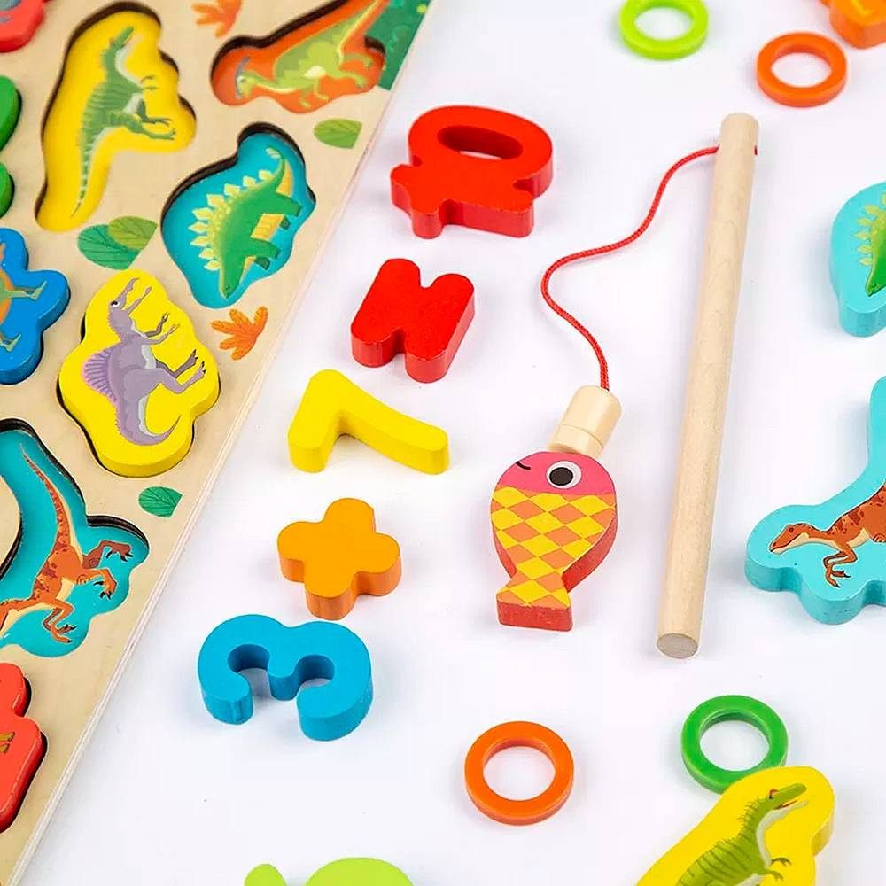 DREWNIANA UKŁADANKA EDUKACYJNA PUZZLE CYFRY GRA RYBKI DINOZAURY ...