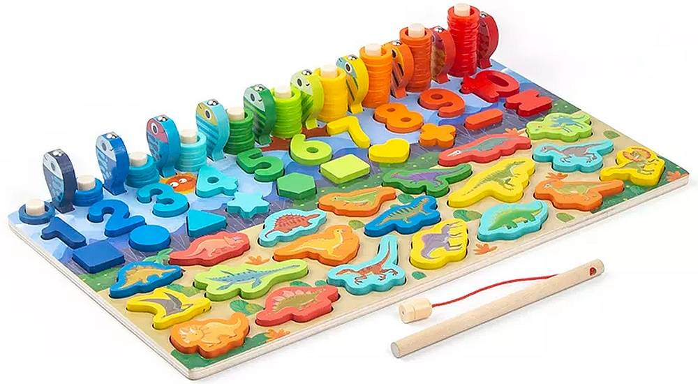 DREWNIANA UKŁADANKA EDUKACYJNA PUZZLE CYFRY GRA RYBKI DINOZAURY ...